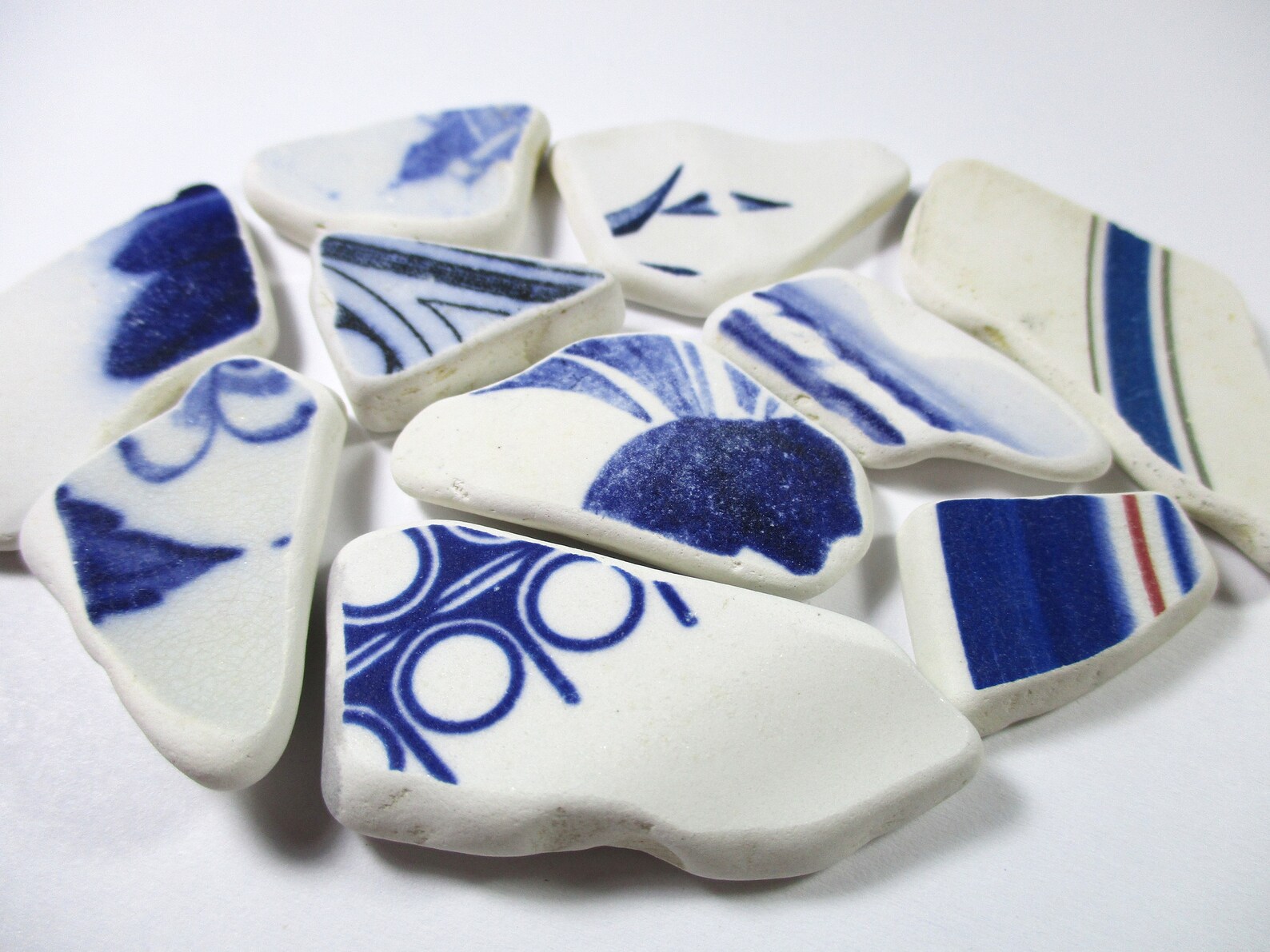 SEA POTTERY SHARDS 10 Big Blue Patterns Real Surf Tumbled Natural ...
