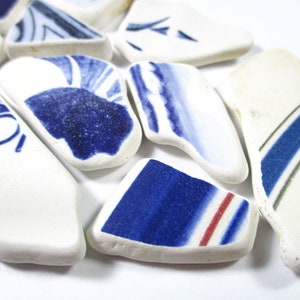 SEA POTTERY SHARDS 10 Big Blue Patterns Real Surf Tumbled Natural ...