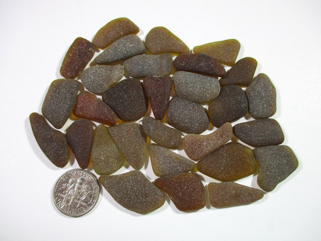 GENUINE SEA GLASS 30 Flawless Dark Brown Amber Real Surf Tumbled ...