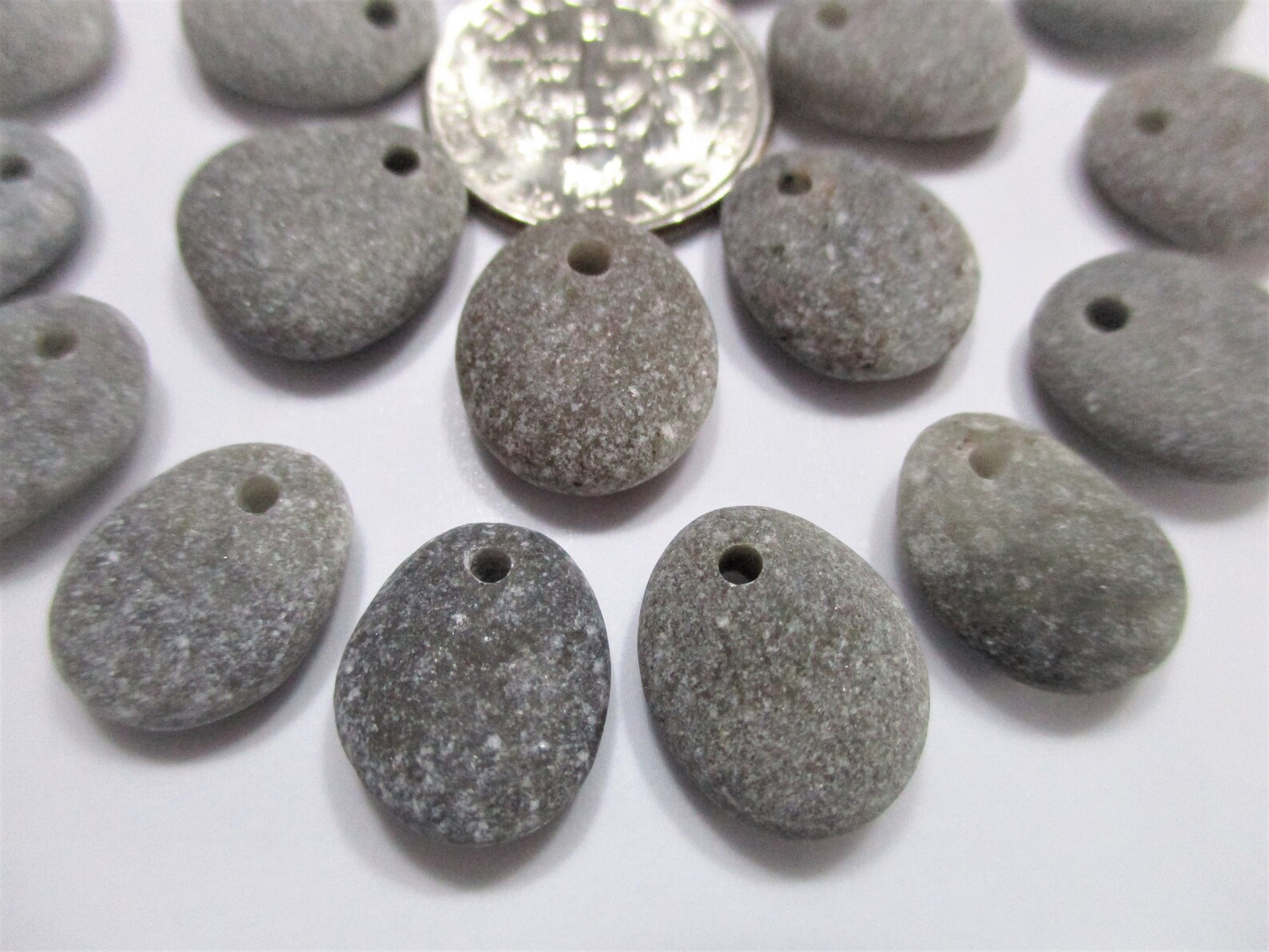BEACH STONE 13mm Beads 23 Top Drilled Pendants Dark Grey Real - Etsy