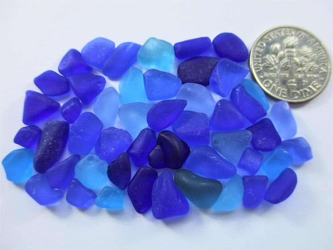 GENUINE SEA GLASS 45 Small Tiny Cobalt Cornflower Aqua Blue Real Surf ...