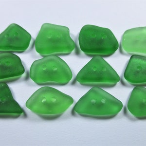 GENUINE SEA GLASS Buttons 15mm Green 12 Real Surf Tumbled Natural Beach ...