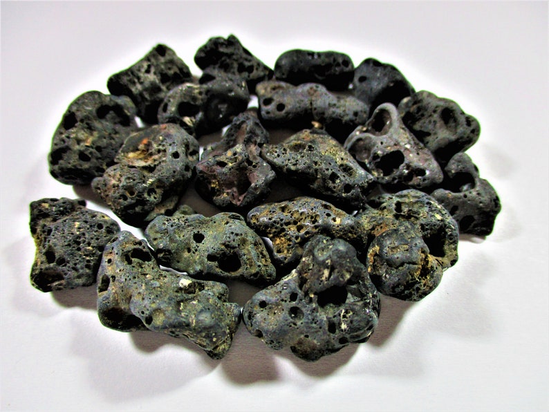 GENUINE BEACH STONES 19 Black Slag Rocks With Holes Pits Real - Etsy