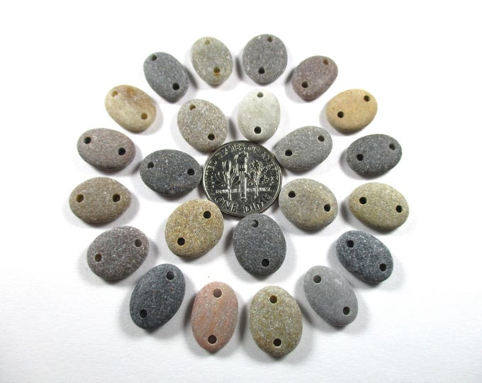 BEACH STONE 13mm Connector 23 Beads Earth Tone Colors Surf Tumbled ...