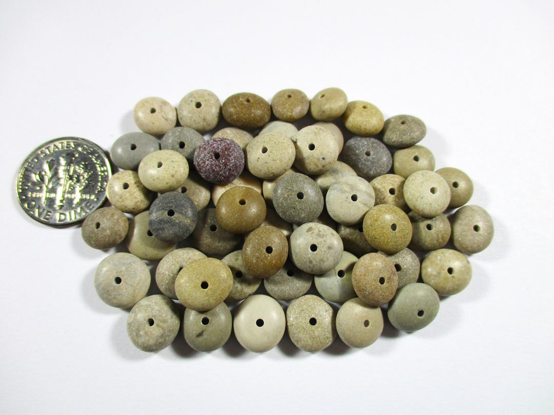 BEACH STONE BEADS 9mm Flawless 55 Small Center Drilled Nice Colors Real ...