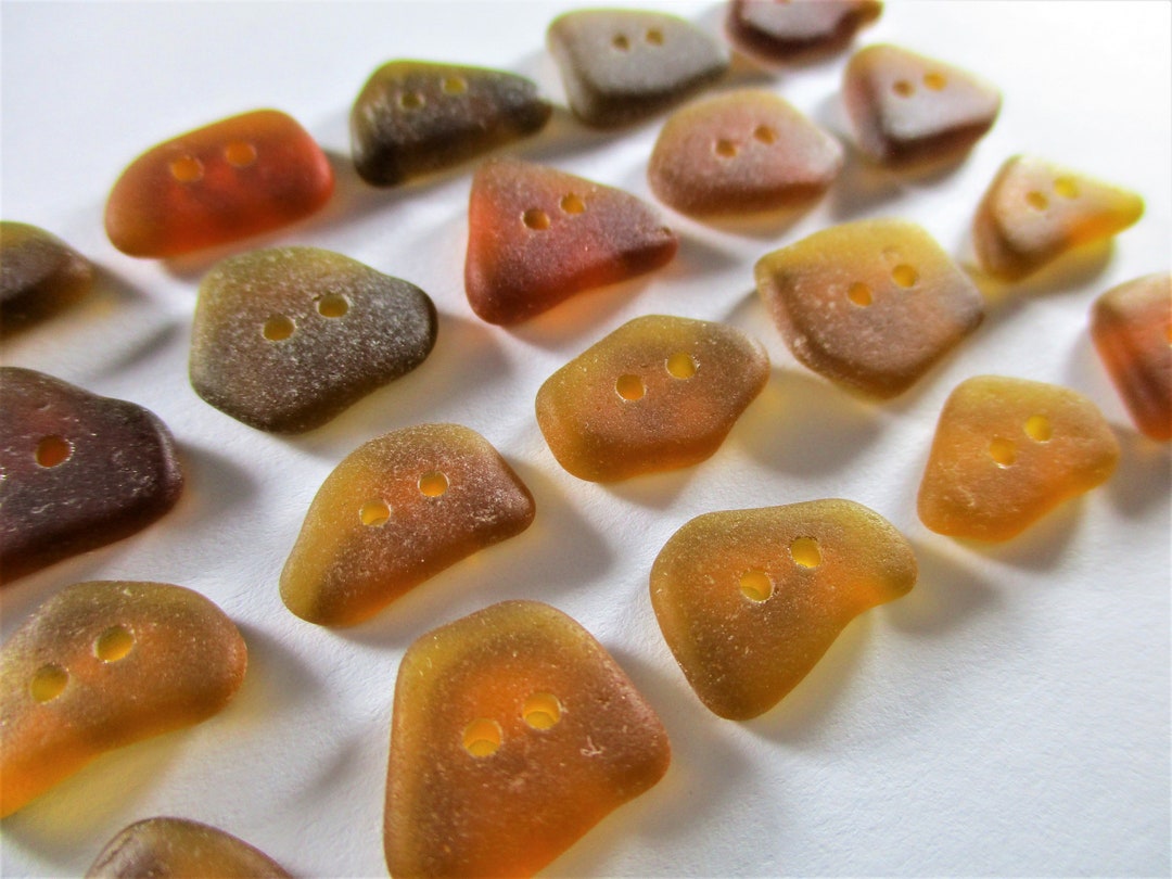 GENUINE SEA GLASS 13mm Buttons 20 Flawless Brown Amber Honey Real Surf ...