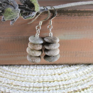 BEACH STONE EARRINGS Sterling Silver Surf Tumbled 8 Flawless Dark Brown ...