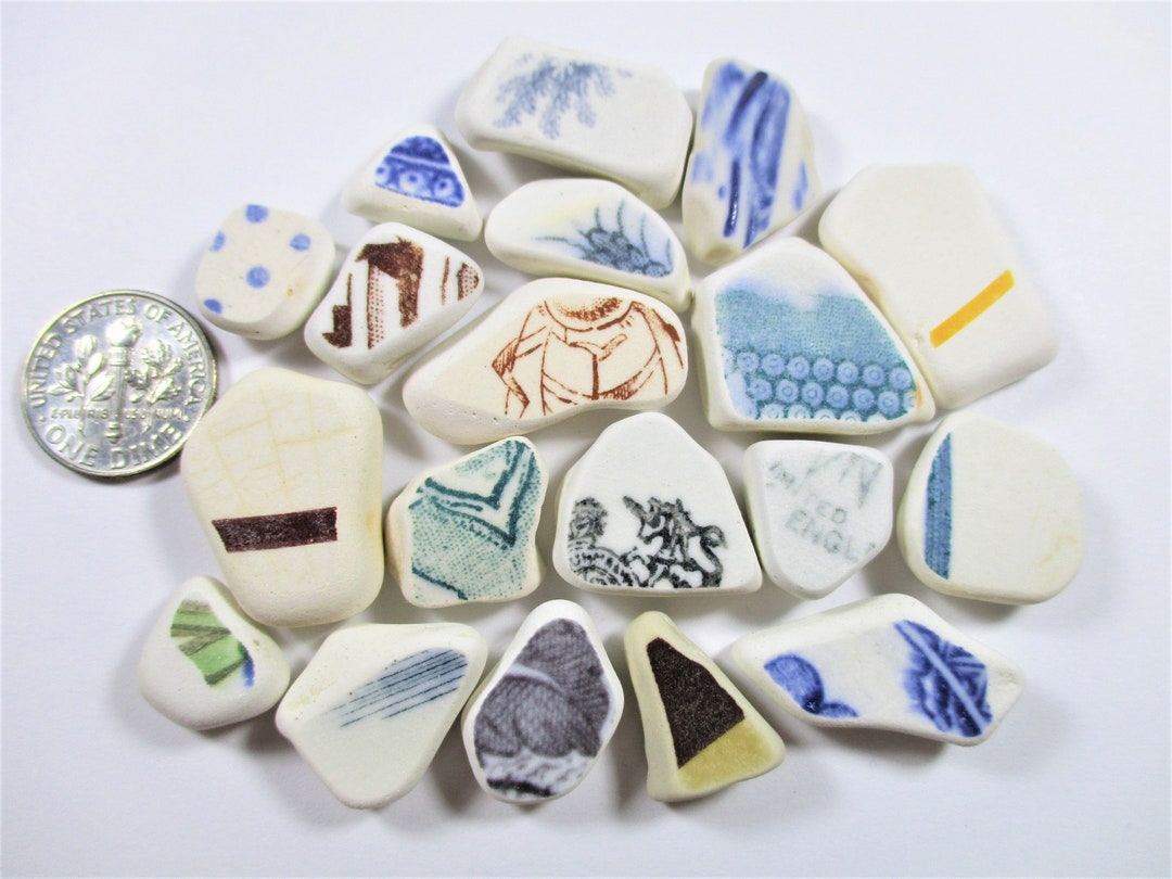 BEACH SEA POTTERY Shards 19 Blue Green Black Teal Brown Real Surf ...