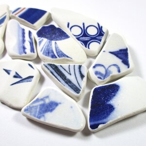 SEA POTTERY SHARDS 10 Big Blue Patterns Real Surf Tumbled Natural ...