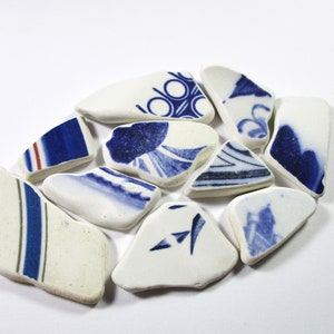 SEA POTTERY SHARDS 10 Big Blue Patterns Real Surf Tumbled Natural ...