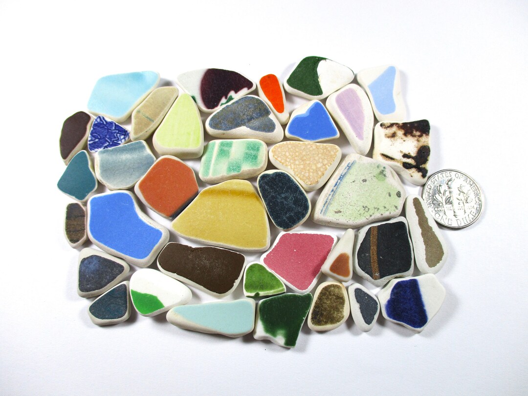 BEACH SEA POTTERY Shards 37 Colors Real Surf Tumbled Natural Unaltered ...