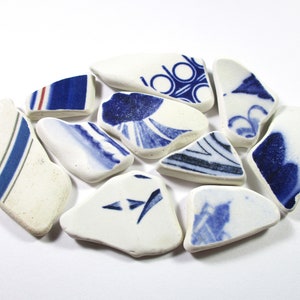 SEA POTTERY SHARDS 10 Big Blue Patterns Real Surf Tumbled Natural ...