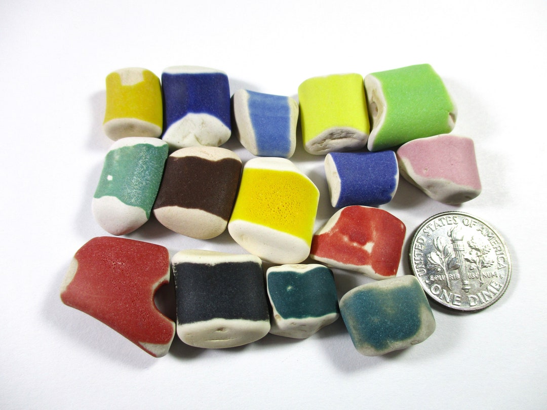 GENUINE BEACH POTTERY 14 Ceramic Cup Handle Partials Red Pink Blue ...