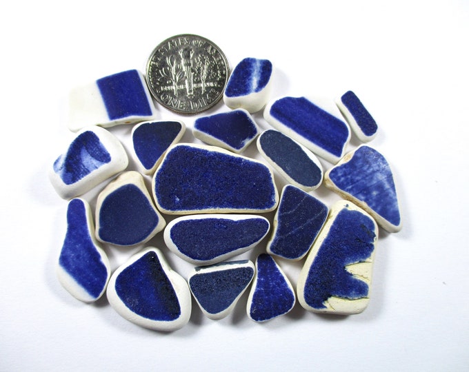 BEACH SEA POTTERY Shards 18 Dark Navy Blue Real Surf Tumbled Natural ...
