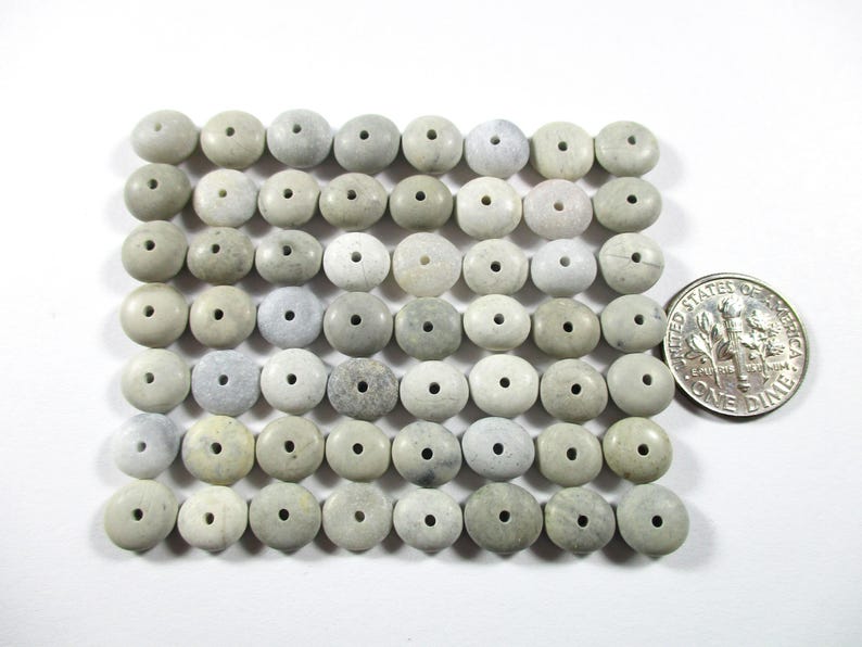 BEACH STONE BEADS 8mm Flawless 55 Small Center Drilled Grey Gray Real ...