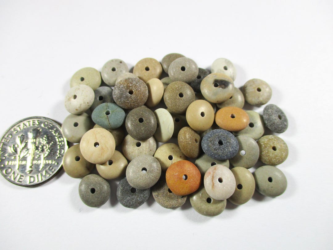 BEACH STONE BEADS 8mm Flawless 55 Small Flat Center Drilled Nice Colors ...