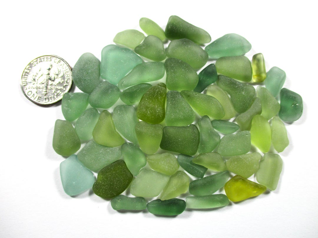 GENUINE SEA GLASS 50 Forest Moss Teal Green Real Surf Tumbled Natural ...
