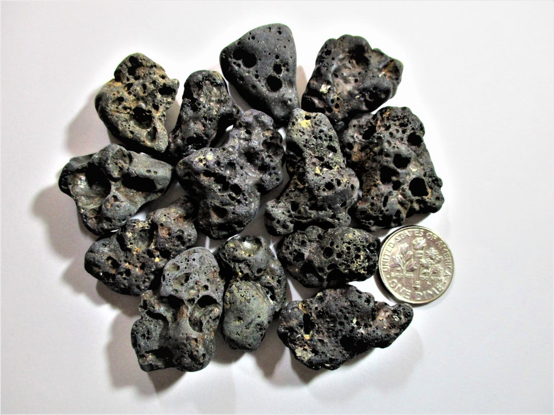 GENUINE BEACH STONES 13 Black Slag Rocks With Holes Pits Real Surf ...