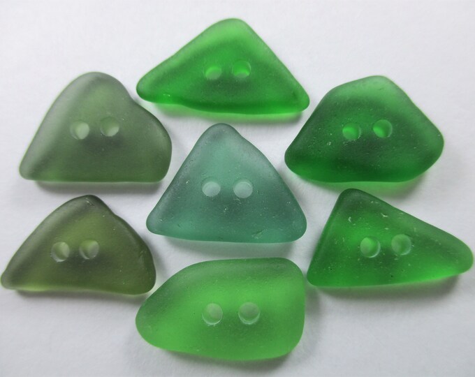 GENUINE SEA GLASS Buttons Green Shades 7 Real Surf Tumbled Natural ...