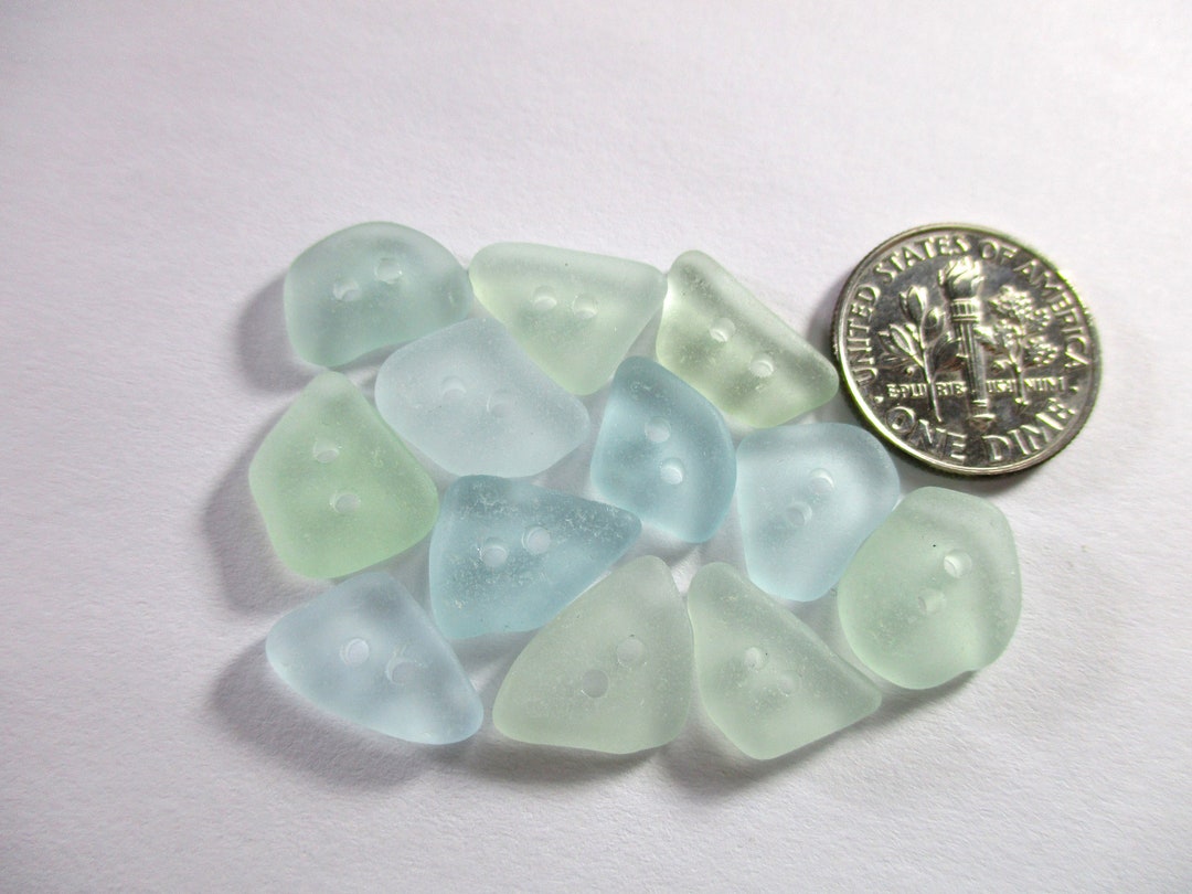 GENUINE SEA GLASS Buttons Small Pale Blue Green Seafoam 12 Real Surf ...