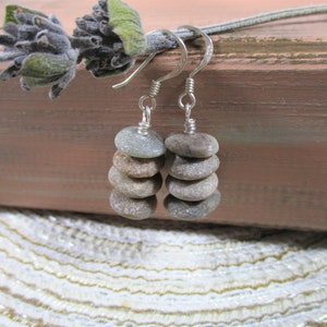 BEACH STONE EARRINGS Sterling Silver Surf Tumbled 8 Flawless Dark Brown ...
