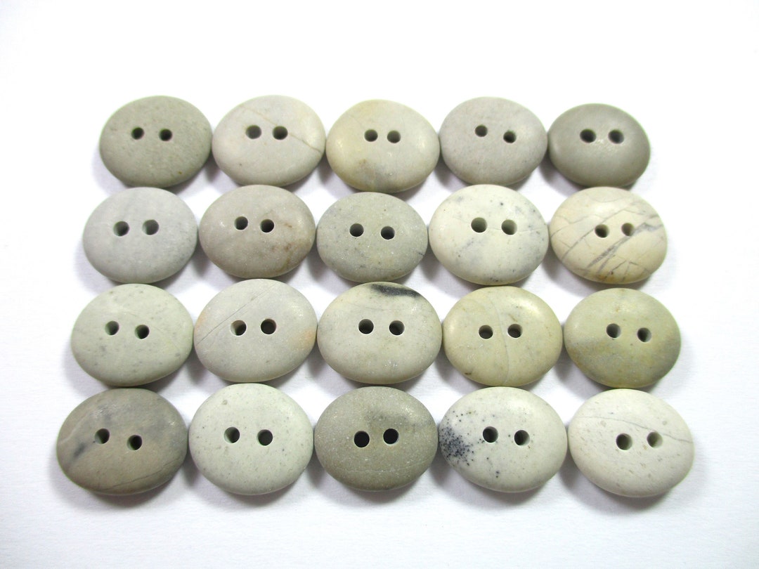 BEACH STONE 12mm BUTTONS 20 Flawless Two Hole Khaki Grey Gray Real Surf ...