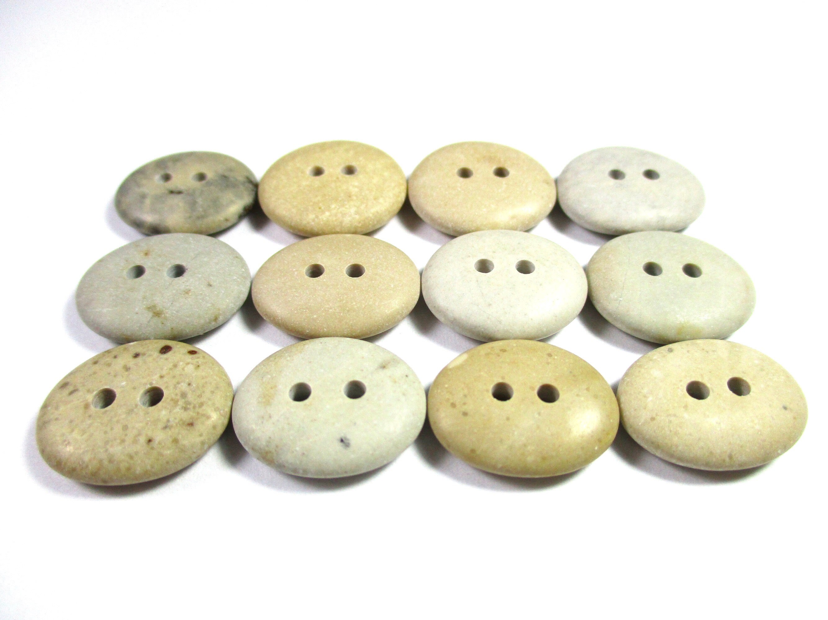 BEACH STONE 16mm BUTTONS 12 Flawless Two Hole Beige Grey Brown Real ...