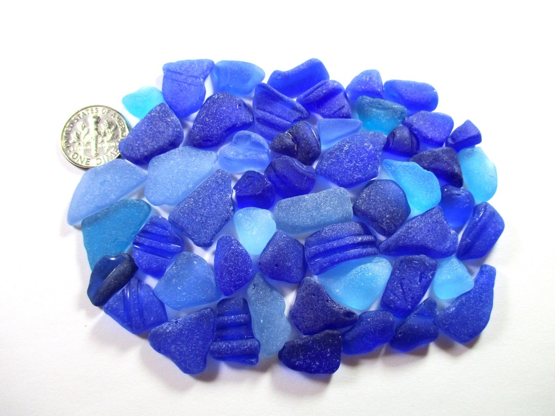 GENUINE SEA GLASS 50 Cobalt Cornflower Aqua Blue Real Surf Tumbled ...