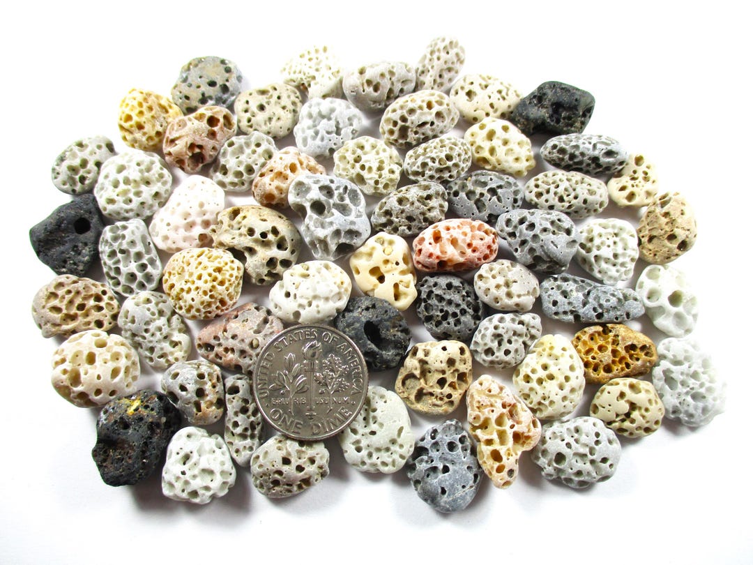 GENUINE BEACH STONES 60 Small Brown Pink White Grey Cream Black Holes ...
