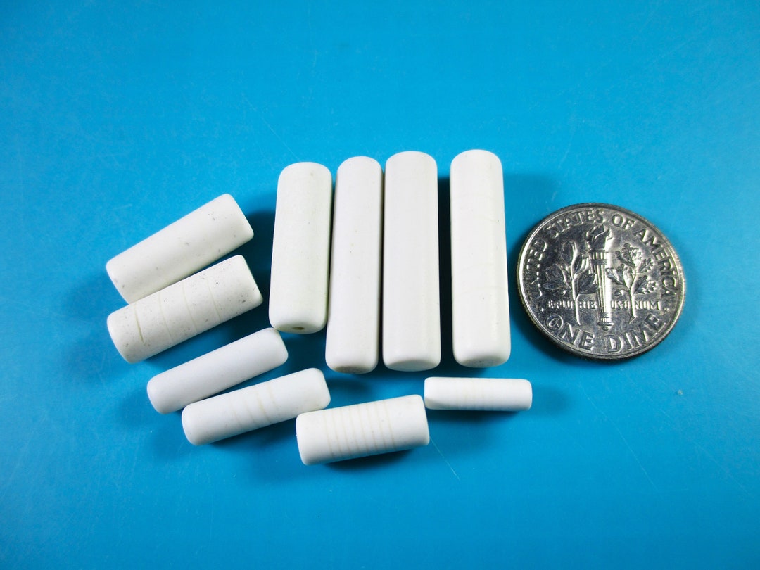 BEACH SEA POTTERY 10 Porcelain Rods Cylinders White Real Surf Tumbled ...