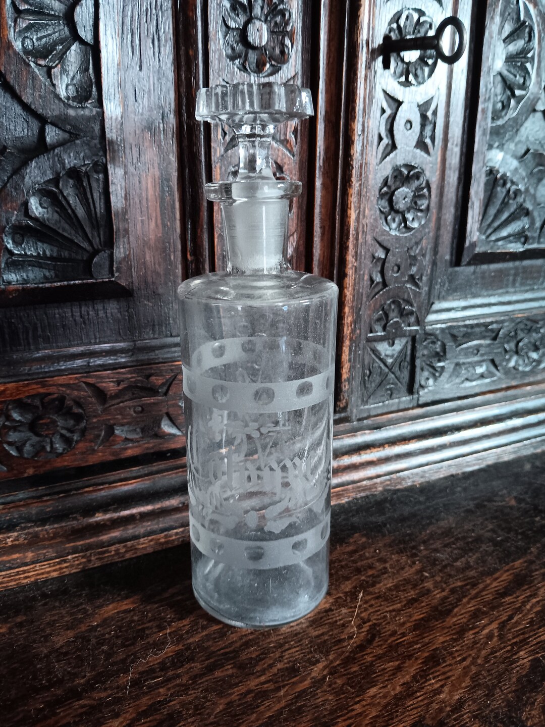 Antique Etched Glass Cologne Bottle. Reads "cologne" With Floral ...
