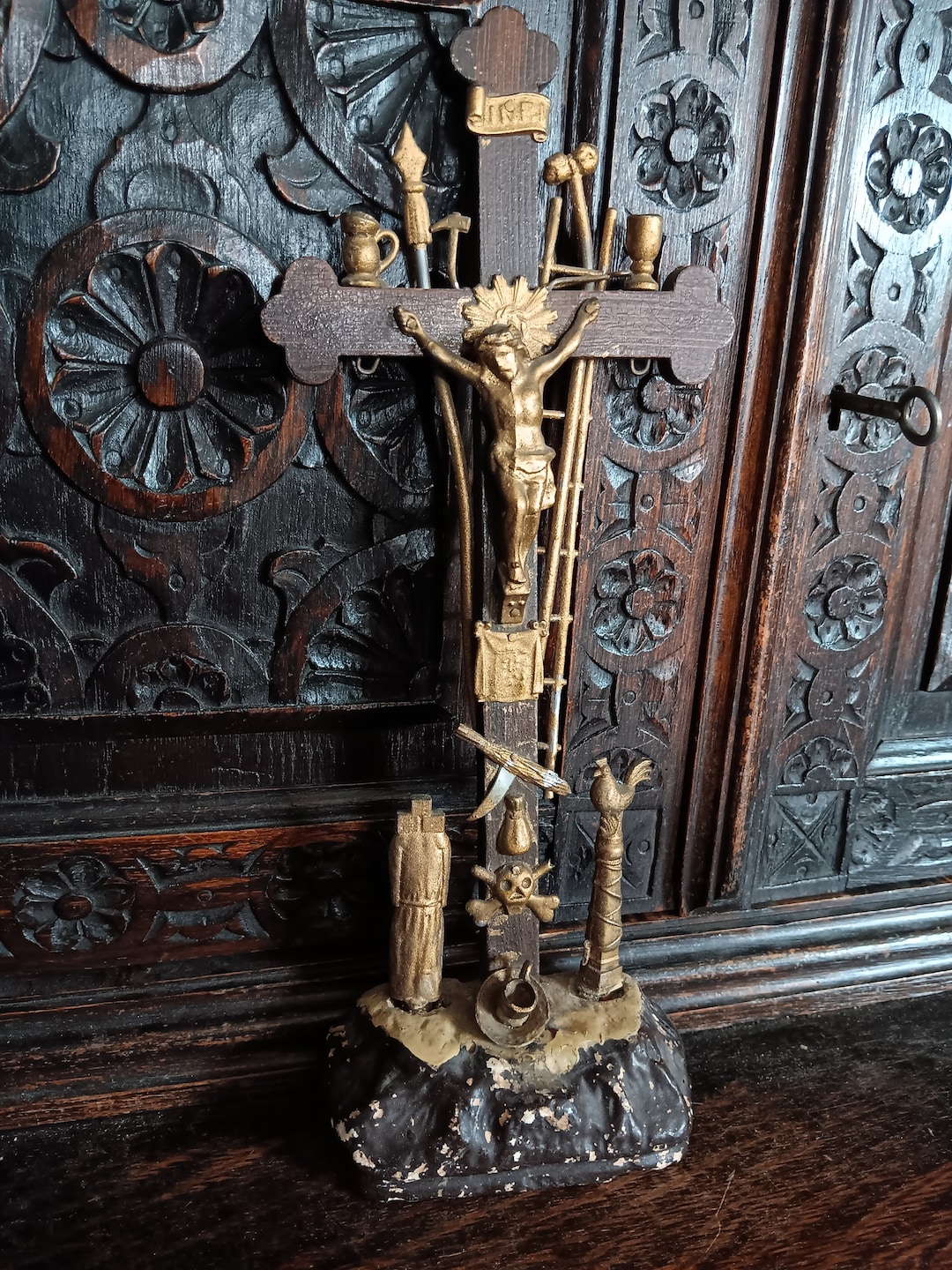 Antique Wood Arma Christi Crucifix With Detachable Plaster Base. Circa ...