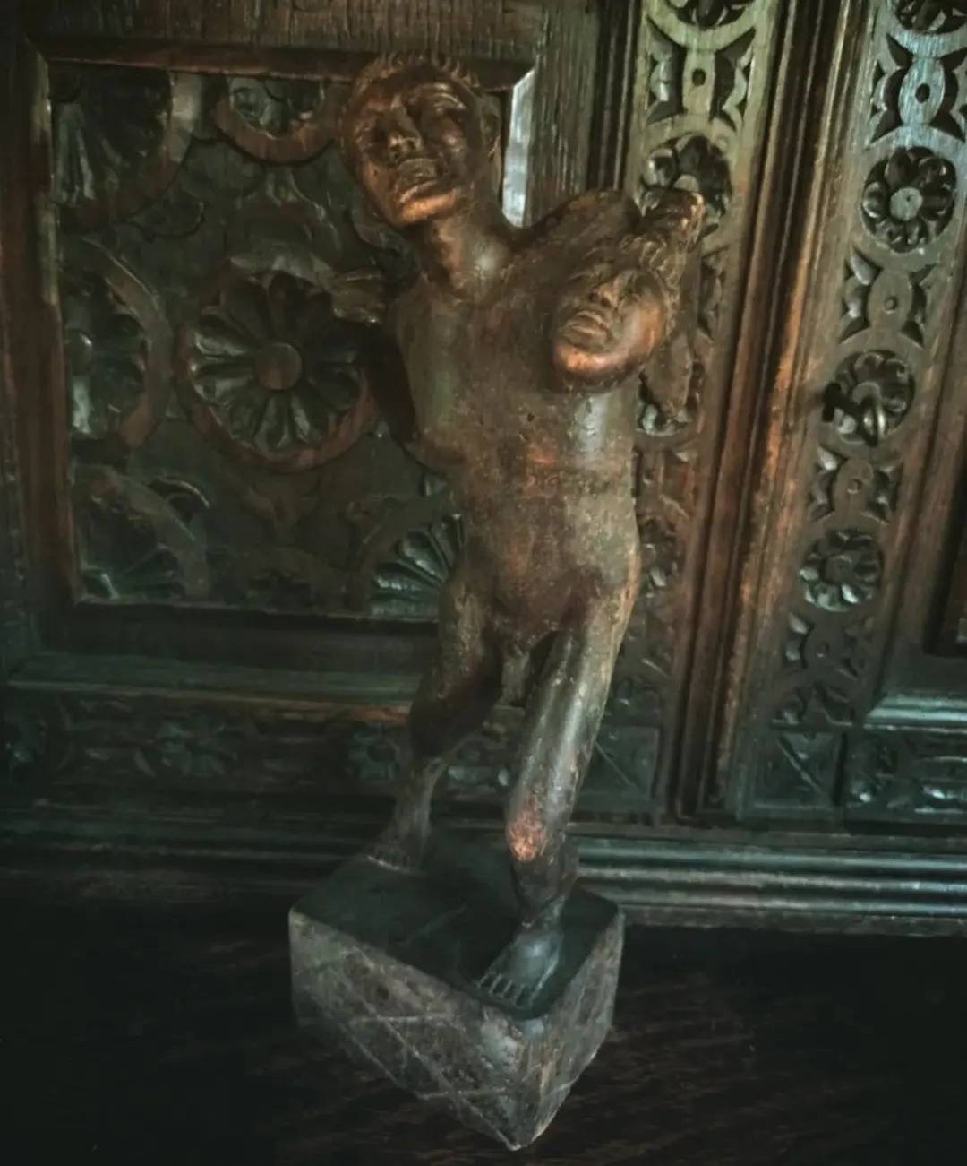 Antique Carved Wood Headhunter Statue Depicting Said Headhunter With ...