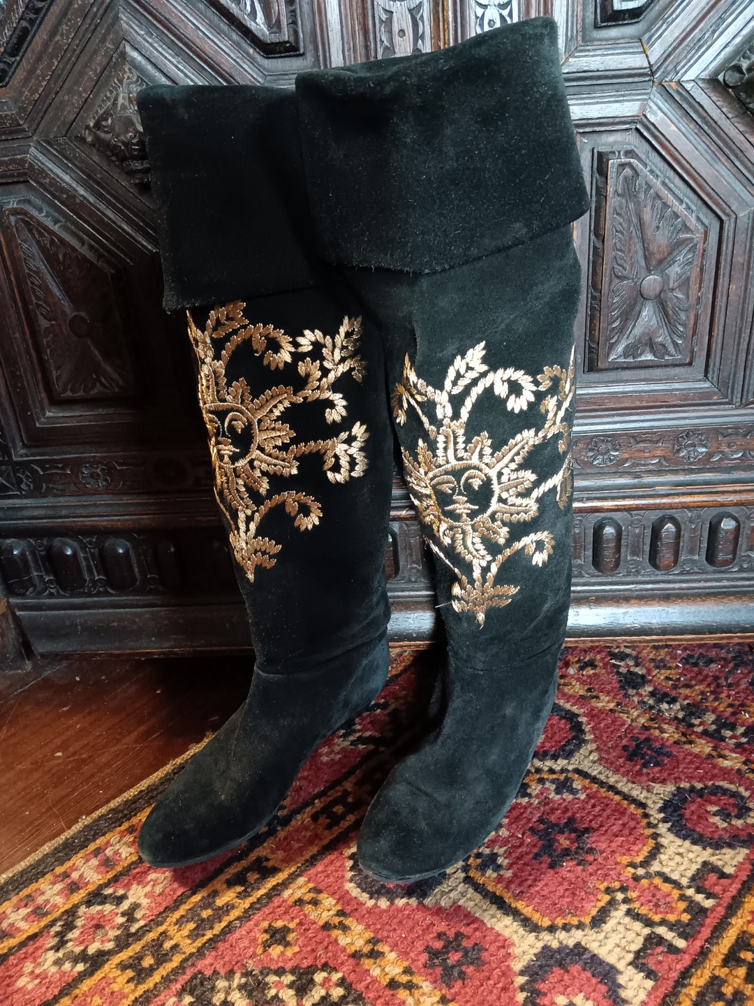 Fantastic 1960's Folk Horror Knee High Black Suede Knee High Boot With ...