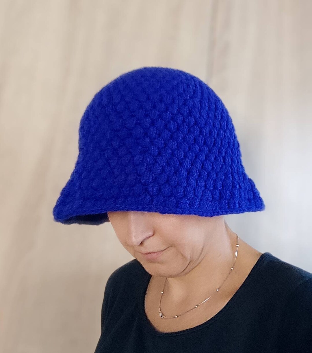Royal Blue Bucket Hat, Crocheted Hat, Winter Bucket Hat, Soft Bucket ...