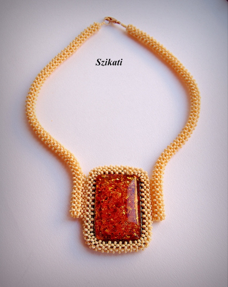 Beige Brown Beadwoven Necklace Original Beadwork RAW OOAK - Etsy