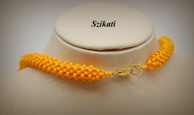 Yellow Beadwoven Necklace, Original Beadwork, Tubular Netting, Bead Art ...