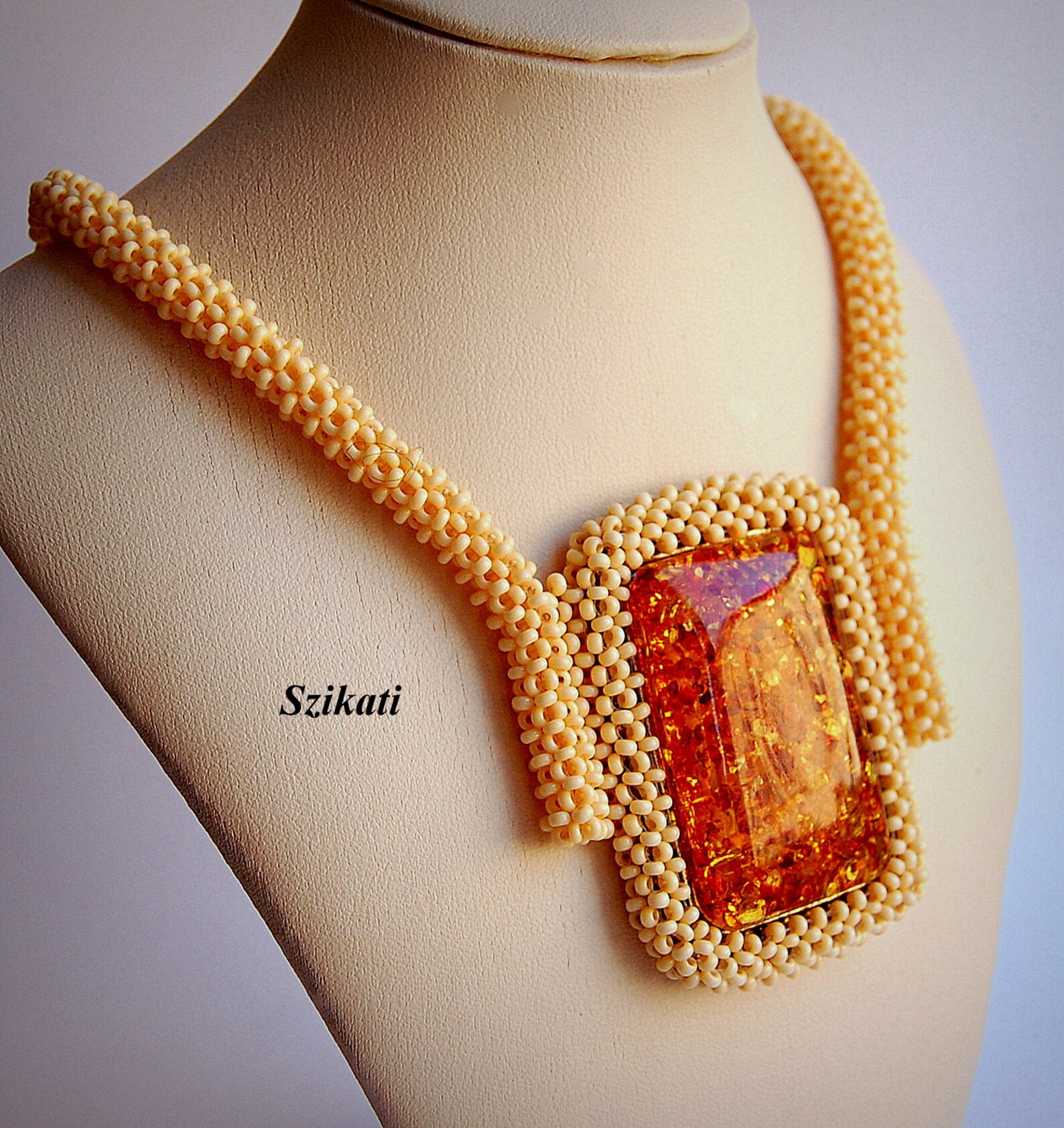 Beige Brown Beadwoven Necklace Original Beadwork RAW OOAK - Etsy