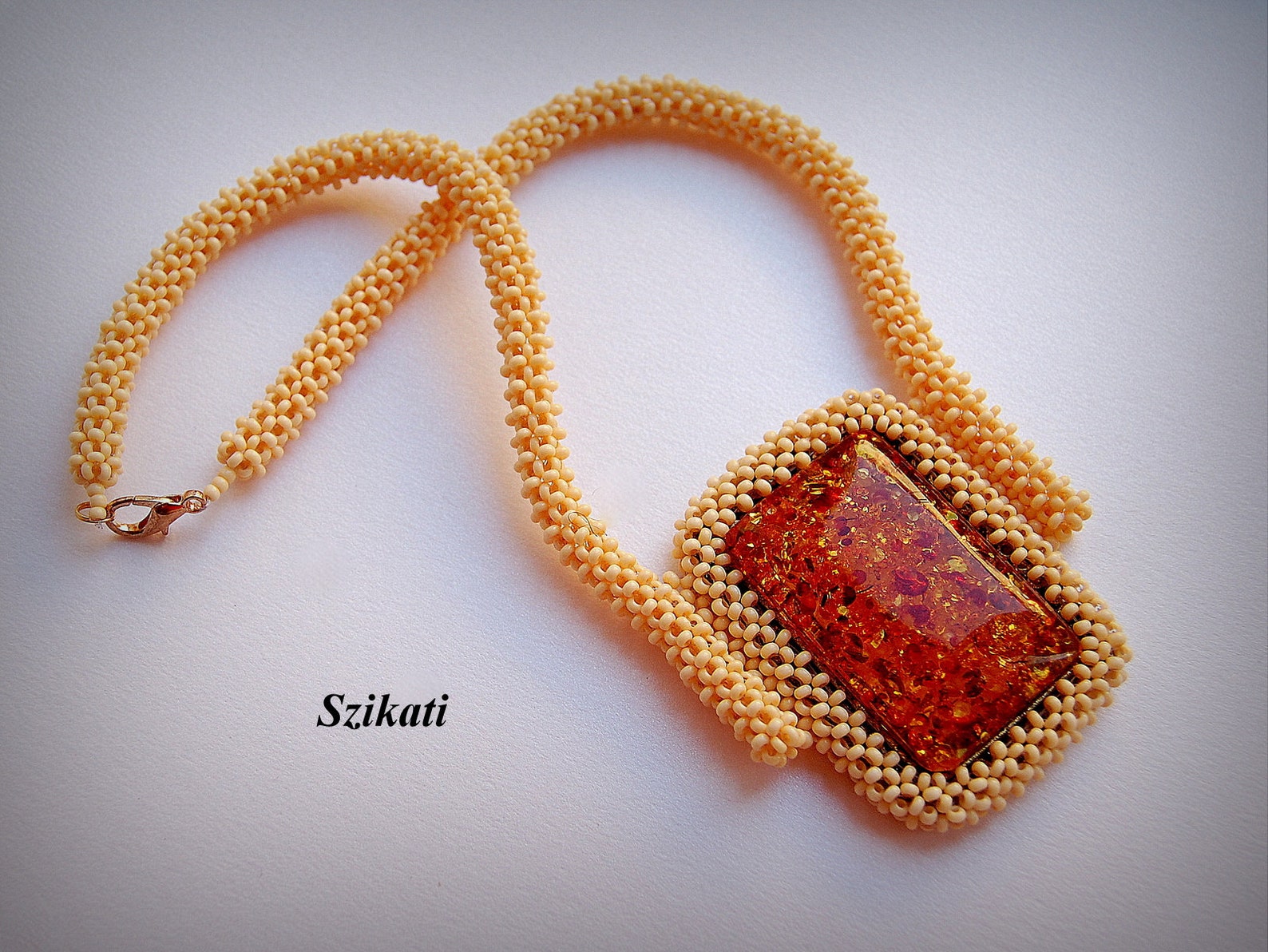 Beige Brown Beadwoven Necklace Original Beadwork RAW OOAK - Etsy