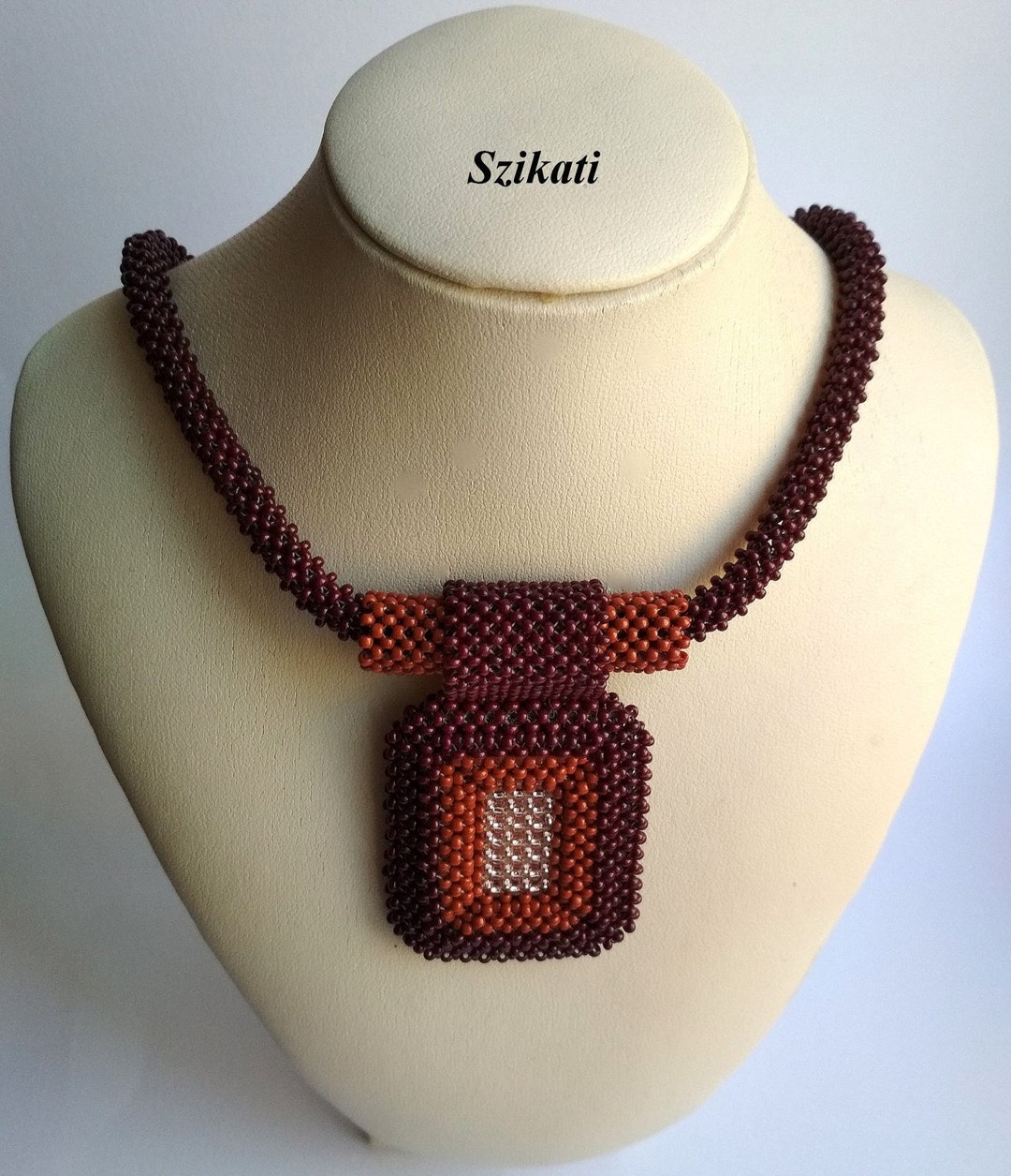 Brown Beadwoven Pendant Necklace, OOAK Beaded High Fashion Jewelry ...