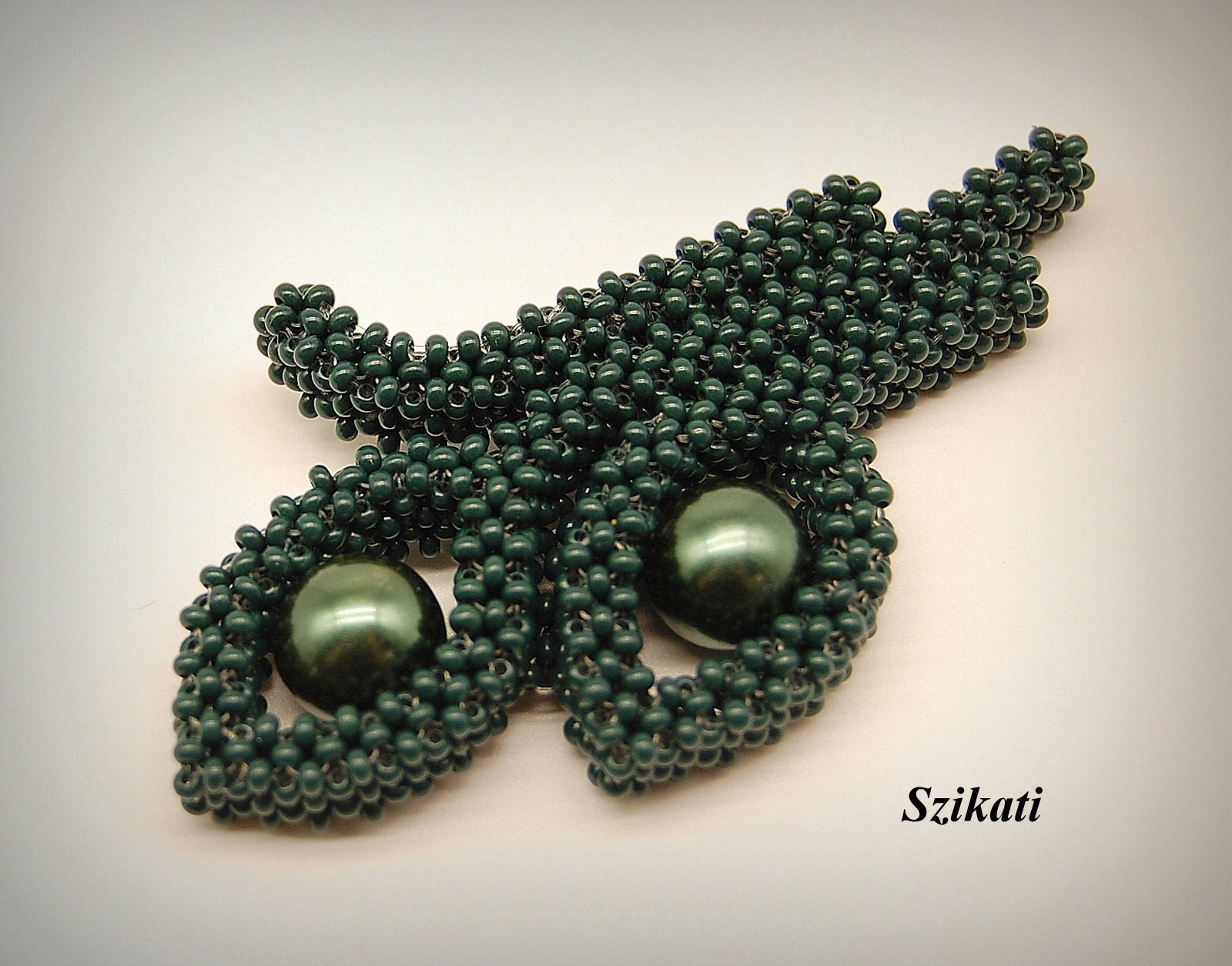 Green Beadwoven Brooch Original Beadwork RAW Bead Art - Etsy