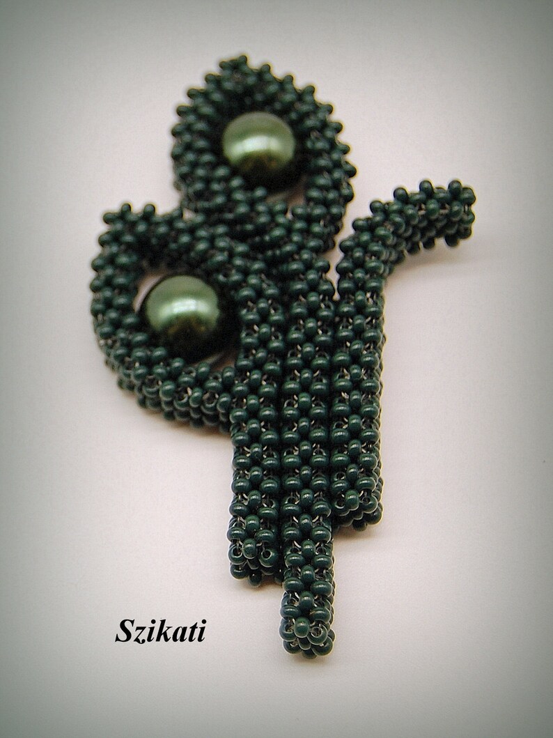 Green Beadwoven Brooch Original Beadwork RAW Bead Art - Etsy