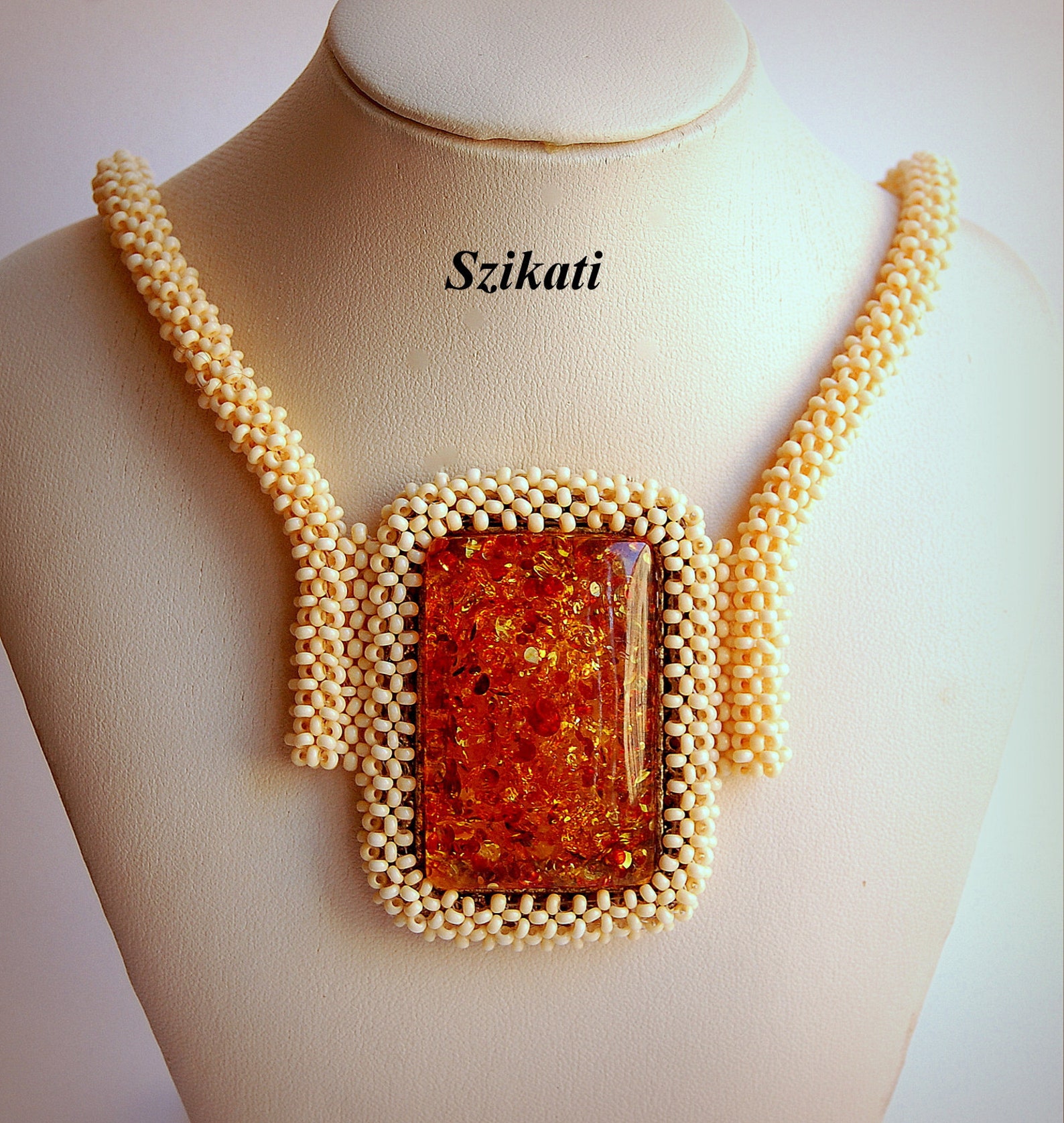 Beige Brown Beadwoven Necklace Original Beadwork RAW OOAK - Etsy