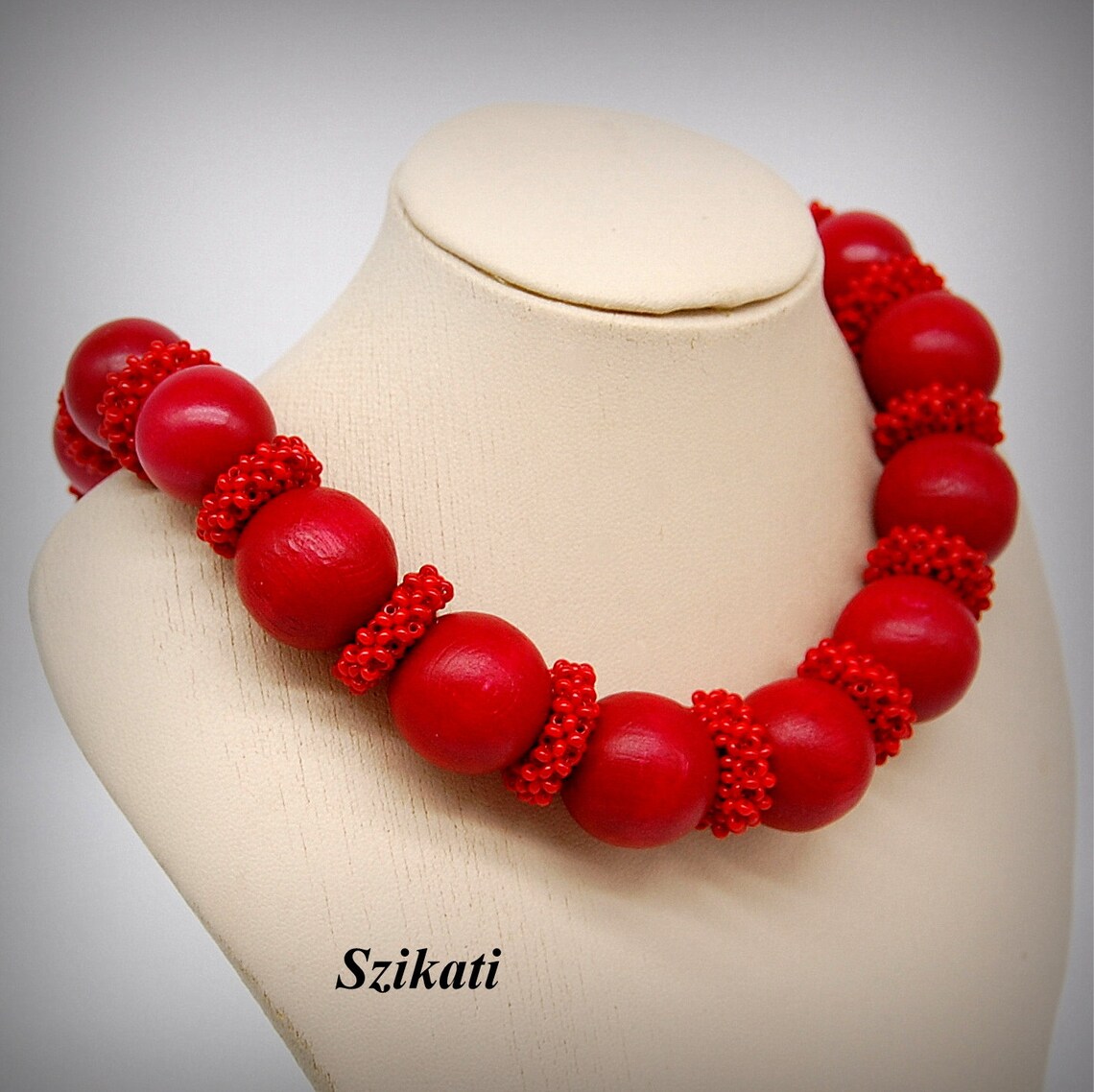 Red Beadwoven Necklace, Original Beadwork, Statement Bead Art, OOAK ...