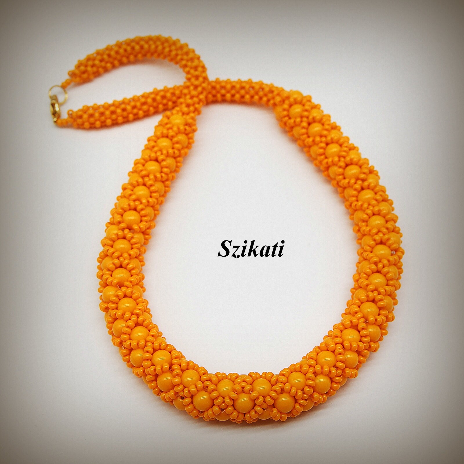 Yellow Beadwoven Necklace, Original Beadwork, Tubular Netting, Bead Art ...
