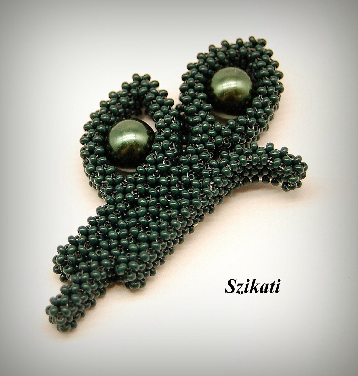 Green Beadwoven Brooch Original Beadwork RAW Bead Art - Etsy