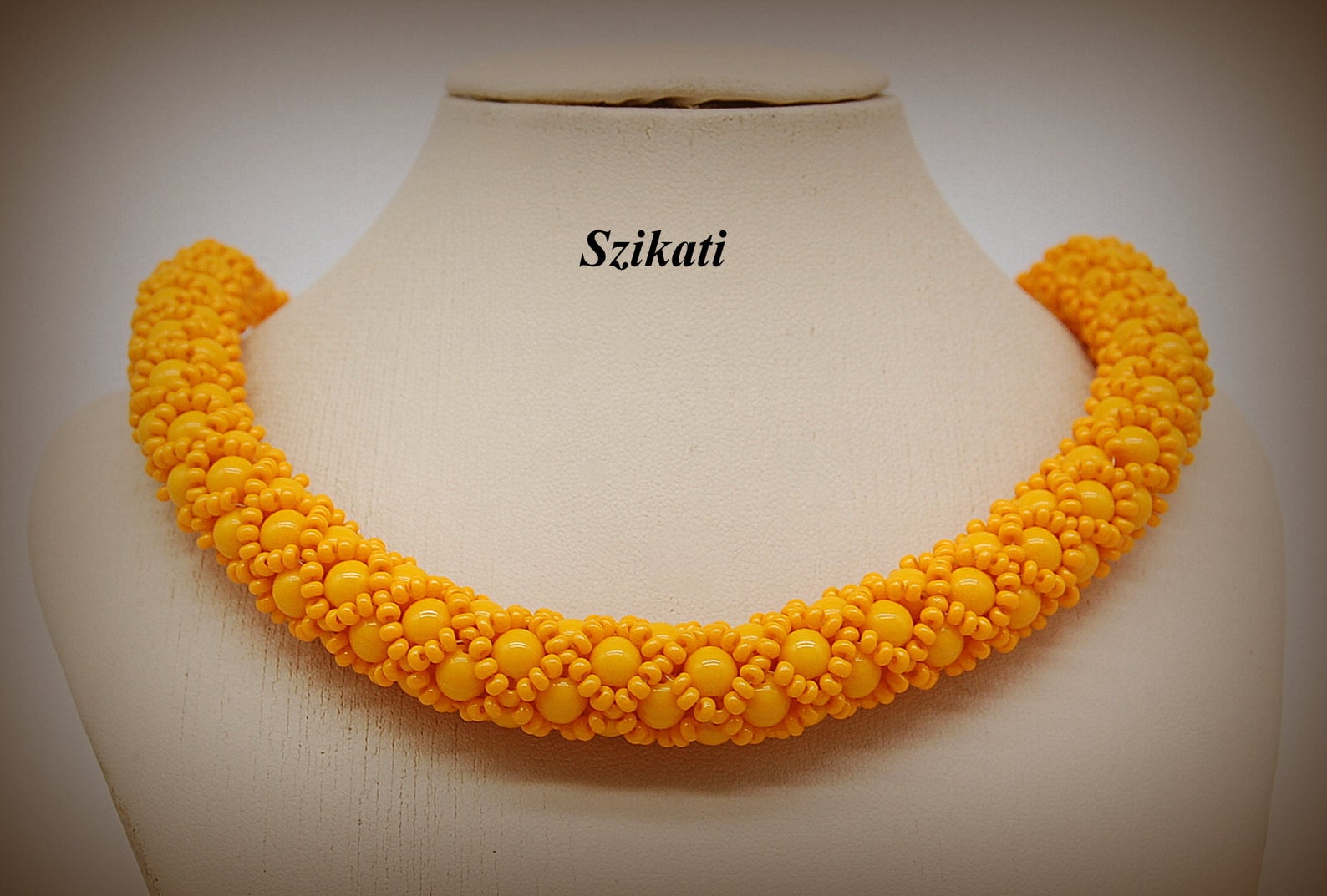 Yellow Beadwoven Necklace, Original Beadwork, Tubular Netting, Bead Art ...