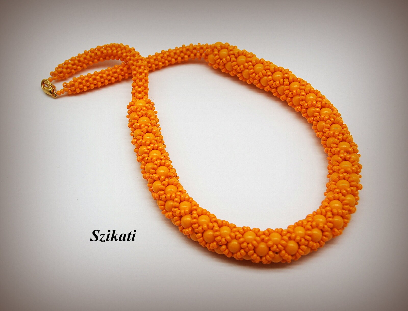 Yellow Beadwoven Necklace, Original Beadwork, Tubular Netting, Bead Art ...
