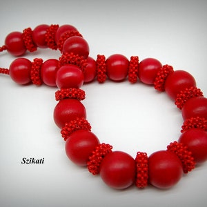 Red Beadwoven Necklace, Original Beadwork, Statement Bead Art, OOAK ...