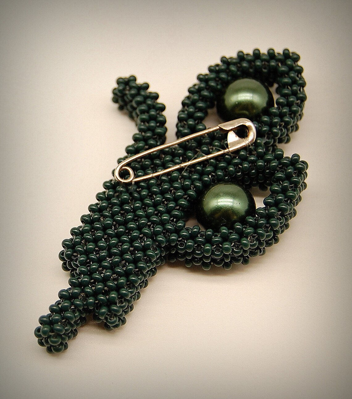 Green Beadwoven Brooch Original Beadwork RAW Bead Art - Etsy
